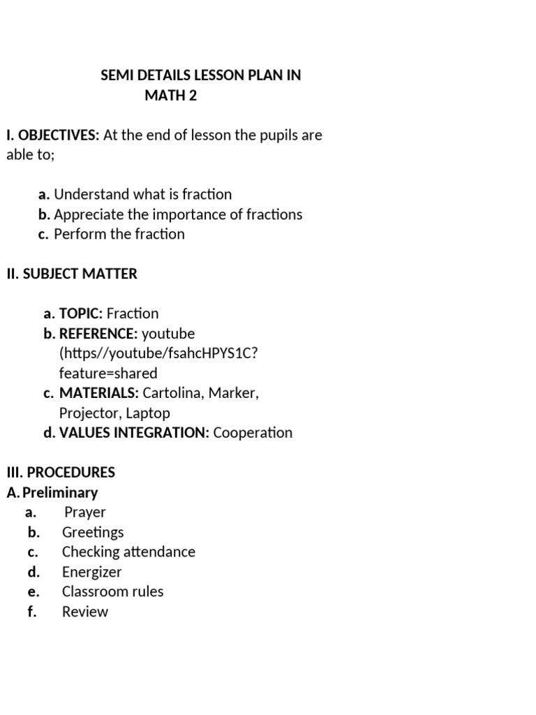 Semi Details Lesson Plan in Math 2 | PDF