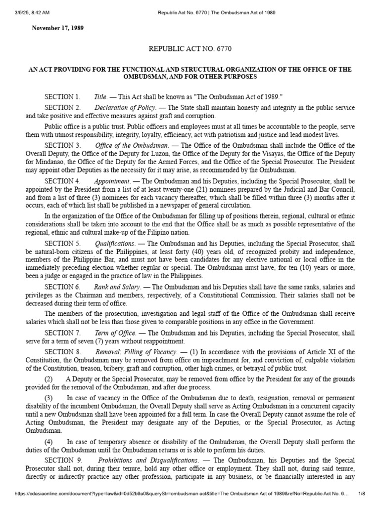 The Ombudsman Act of 1989 | PDF | Subpoena Duces Tecum | Witness