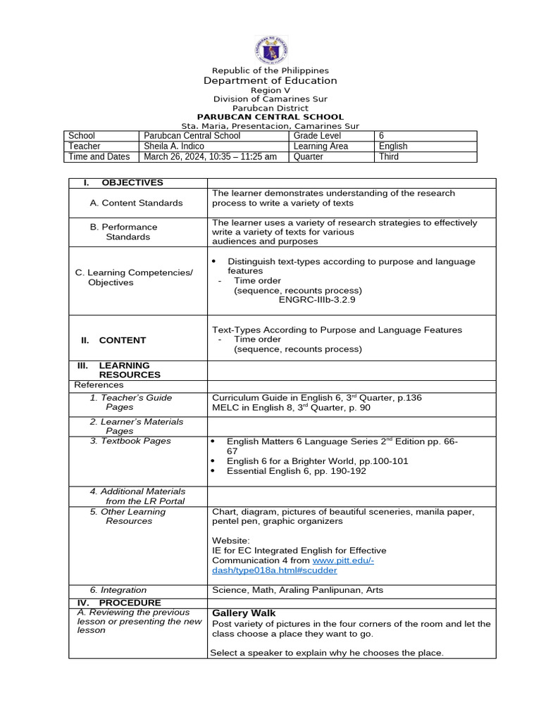 COT - Daily Lesson Plan in English Grade 6 WEEK 2 DAY 3 | PDF