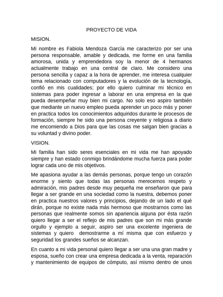 PROYECTO DE VIDA | PDF | Vida