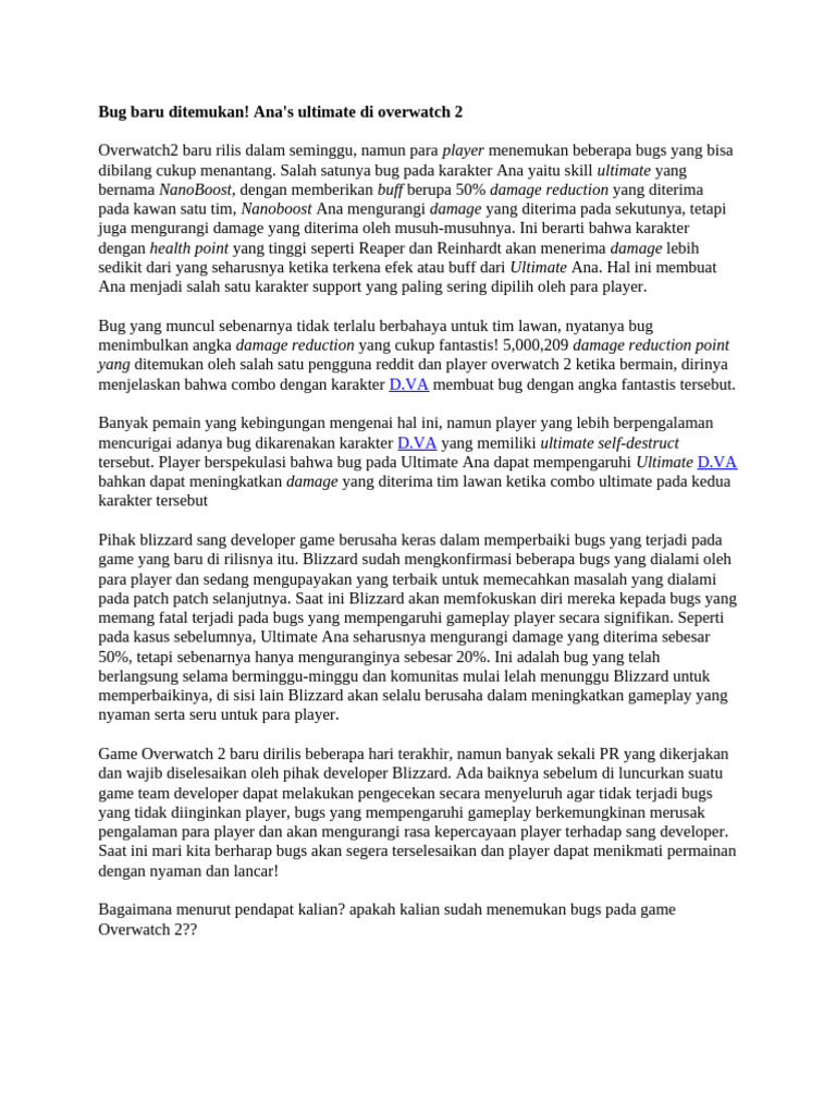 Bugs Pada Overwatch 2 | PDF