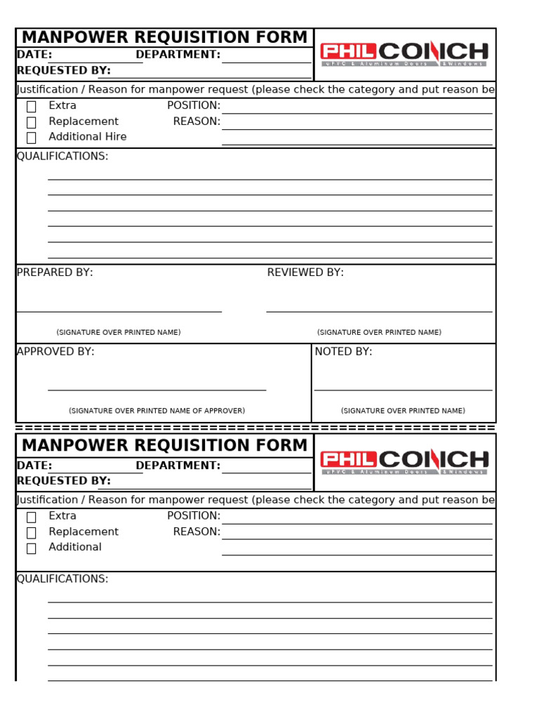 Manpower Requisition Form: Date: Department: Requested by | PDF