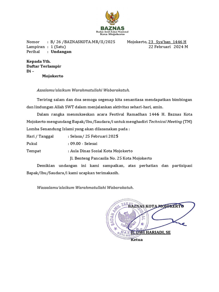 SURAT TM SENANDUNG ISLAMI Fix | PDF