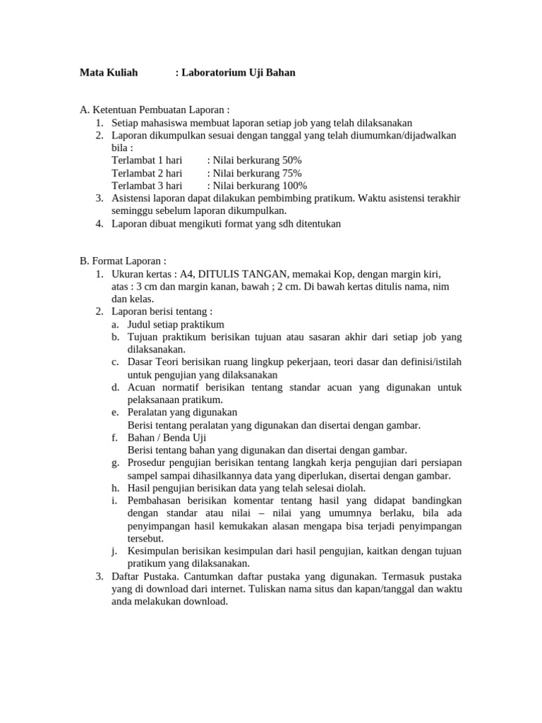 Format Laporan Mhs Lab Uji Bahan | PDF