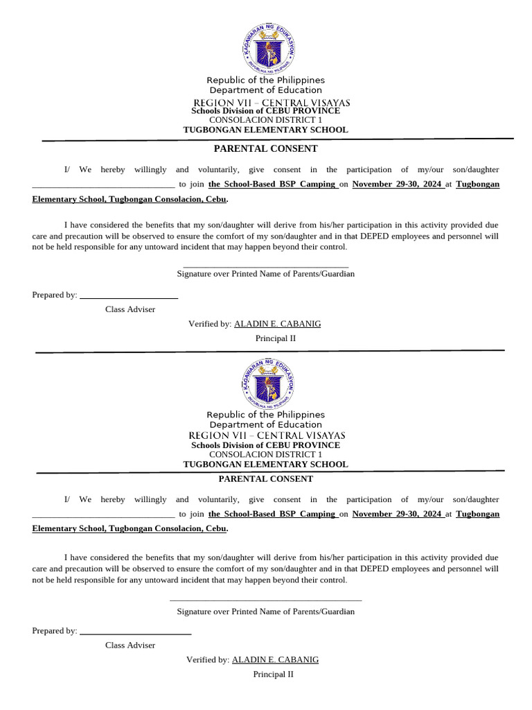 PARENTAL CONSENT -BSP Camping | PDF | Philippines