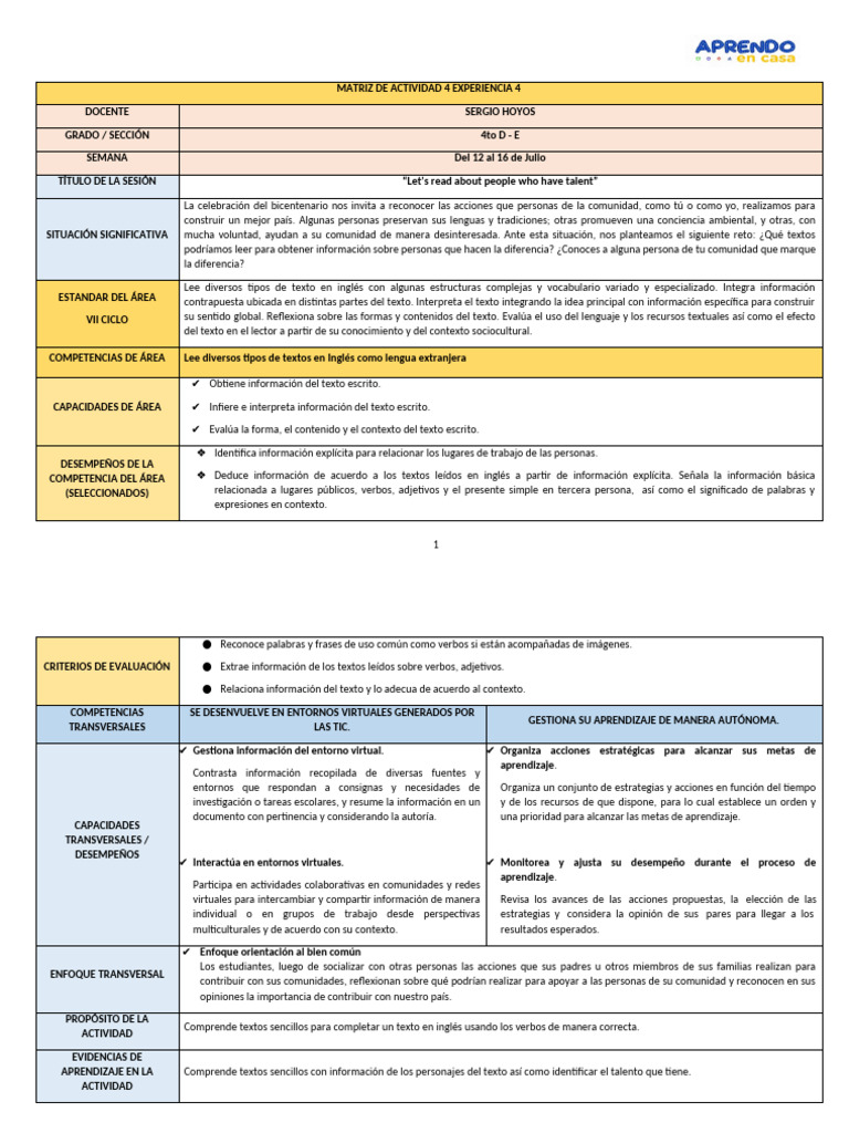Actividad 4 Semana 3 - Julio | PDF | Aprendizaje | Información