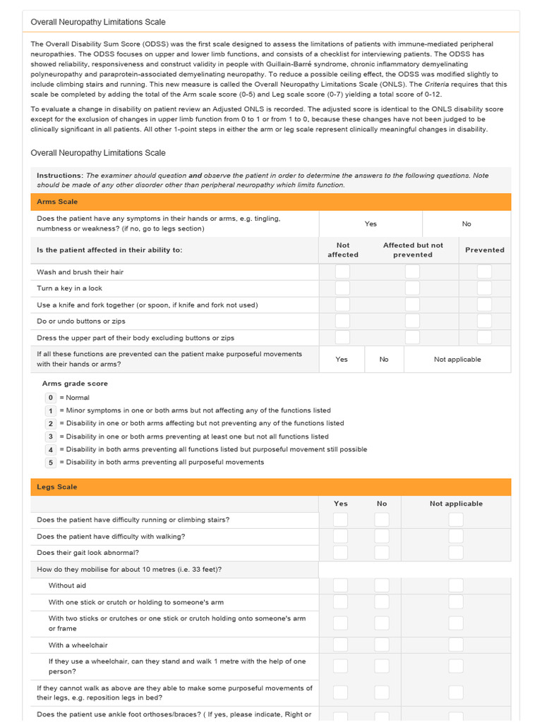 Criteria: Overall Neuropathy Limitations Scale | PDF | Peripheral ...