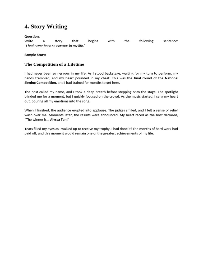 Story writing The Competition of a Lifetime | PDF
