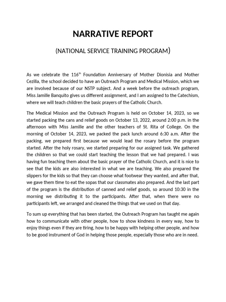 Outreach Program and Medical Mission Report | PDF