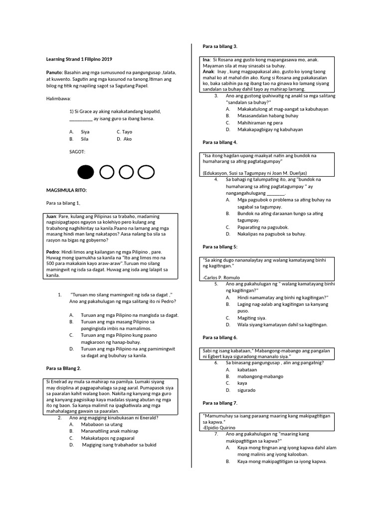 Learning Strand 1 Filipino Reviewer 2020 | PDF