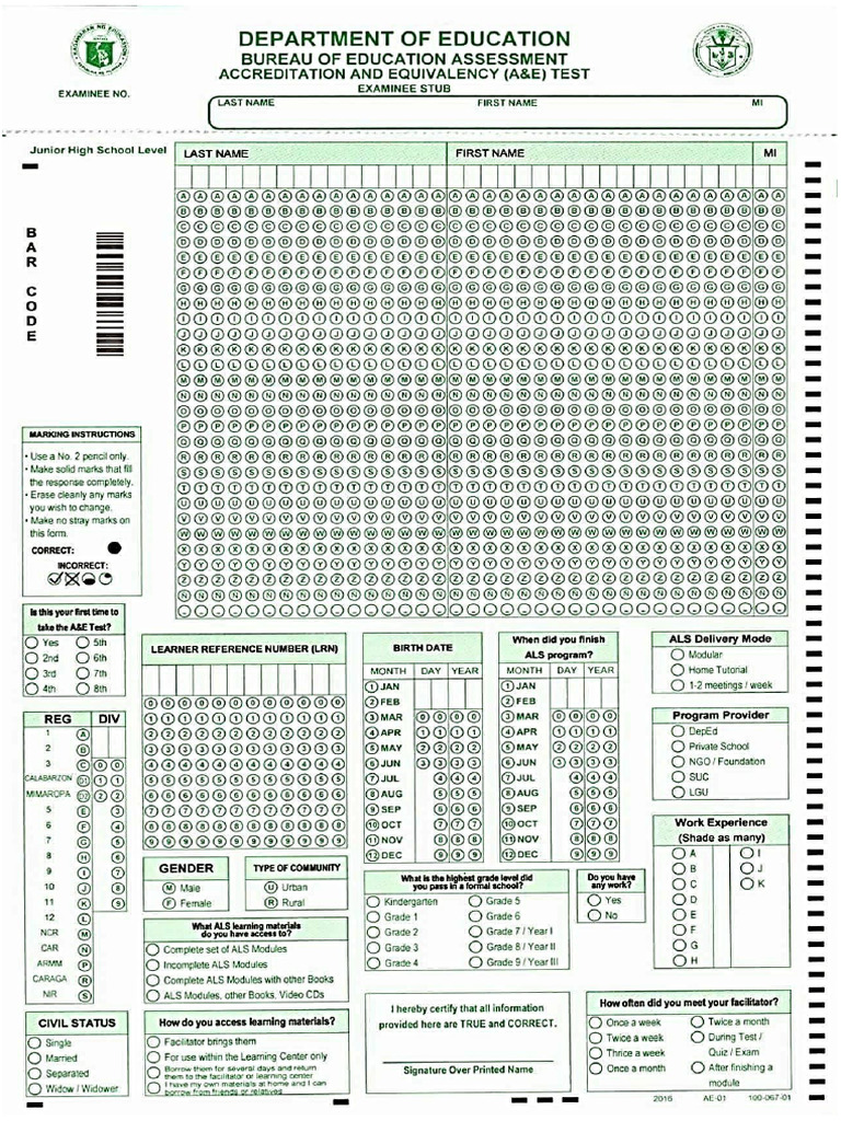 A&E Answer Sheet 2017 | PDF