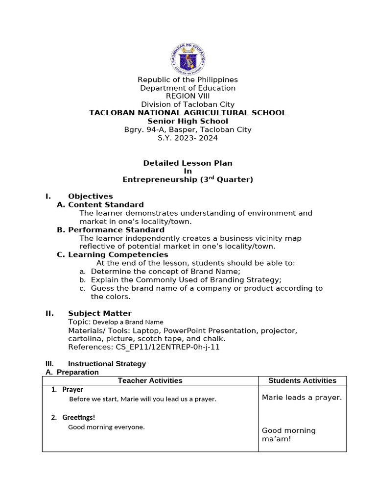 Entrepreneurship Lesson Plan: Branding | PDF | Brand | Color