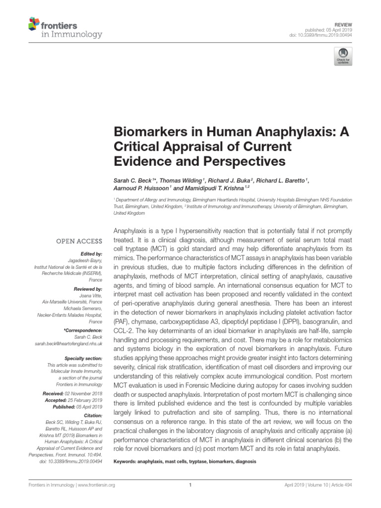 Biomarkers in Human Anaphylaxis | PDF | Allergy | Autopsy
