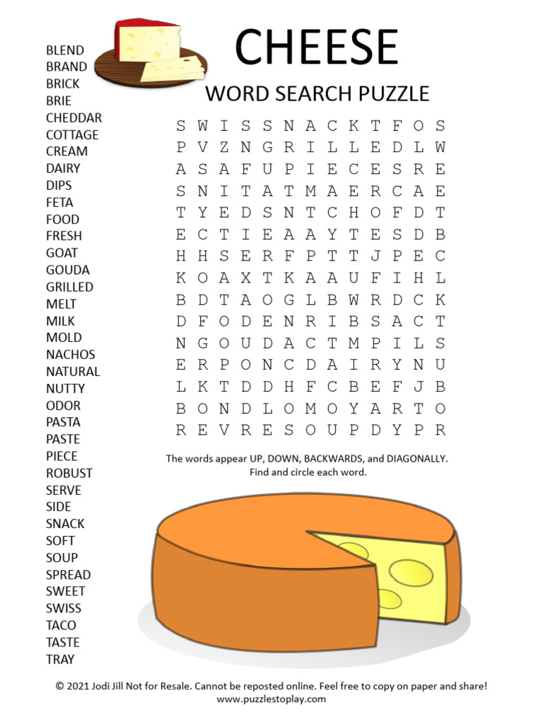 Cheese Word Search Puzzle File | PDF