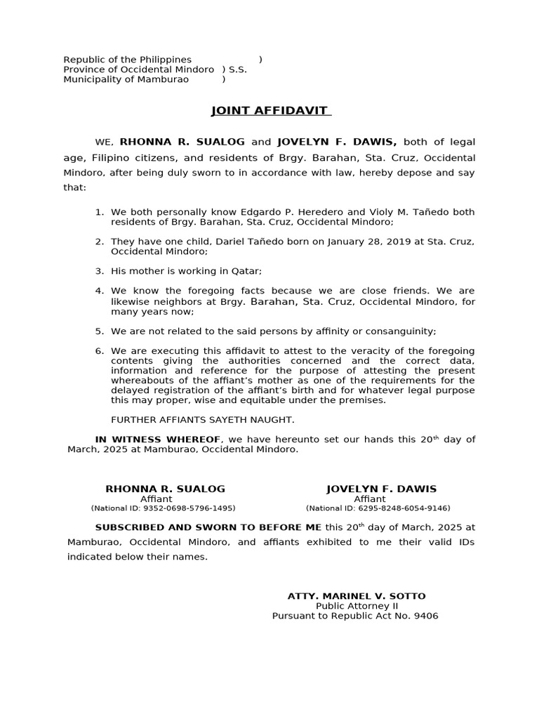 Affidavit of The Whereabouts of Mother | PDF