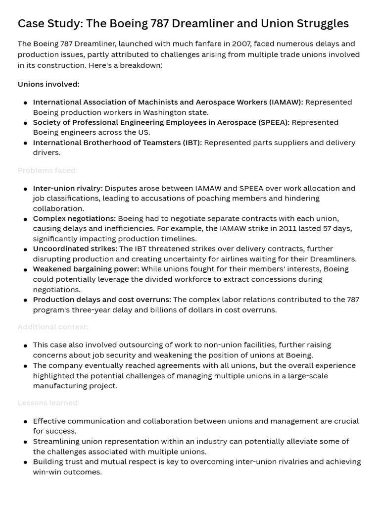 Boeing 787: Union Challenges Explored | PDF | International Association ...