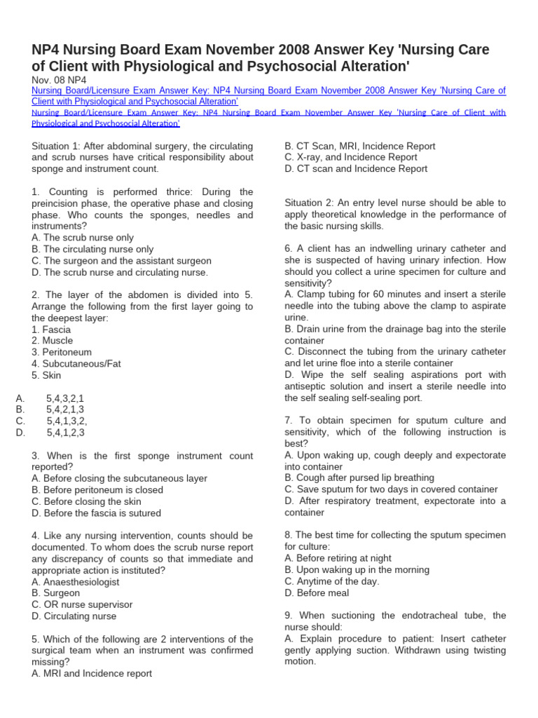 2008 NP4 Practice Questions | PDF | Breast Cancer | Burn