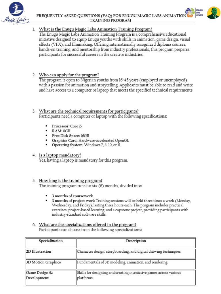 FAQs For Enugu Magic Labs Animation Training (EMAT) | PDF | 3 D ...