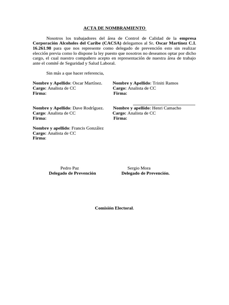 Acta de Nombramiento Oscar Martines | PDF