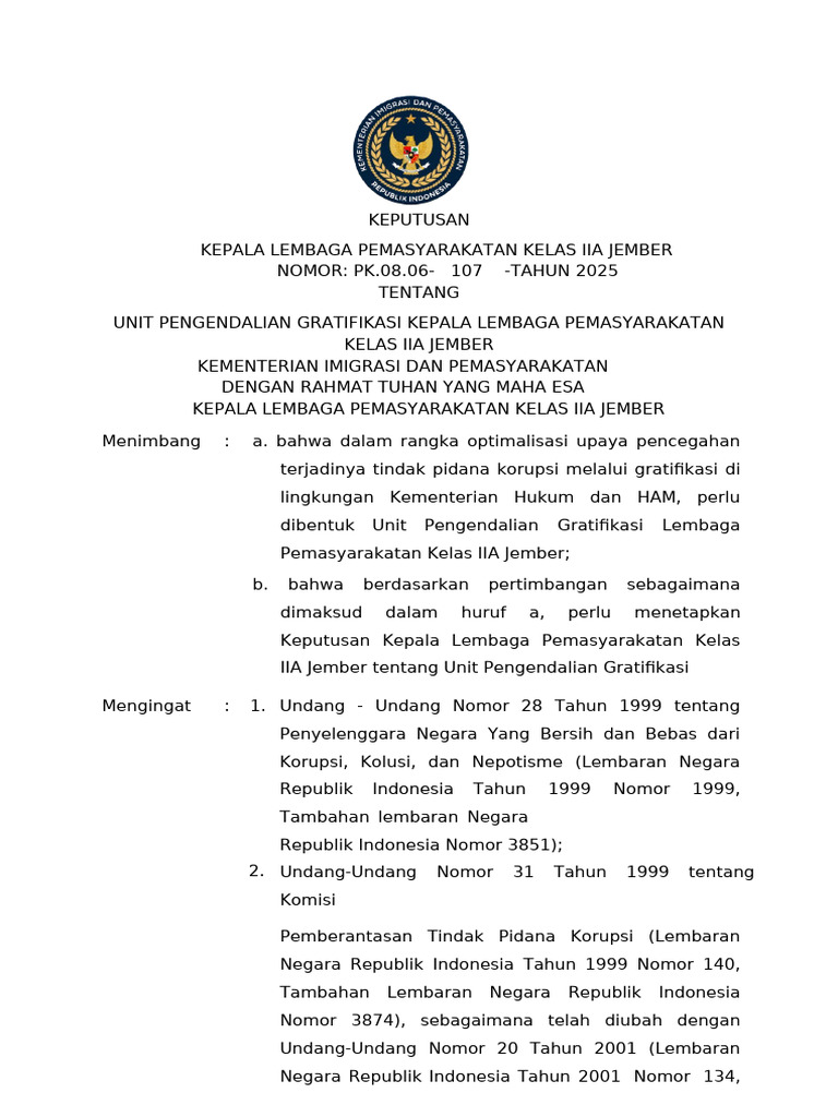 SK Unit Pengendalian Gratifikasi | PDF