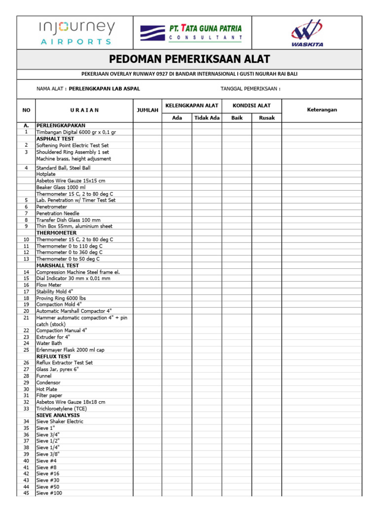 Form Pedoman Pemeriksaan Alat Lab | PDF