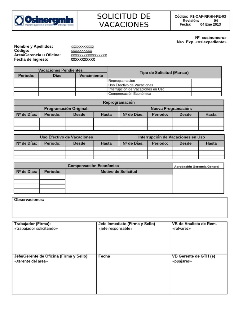 Formato Solicitud de Vacaciones | PDF