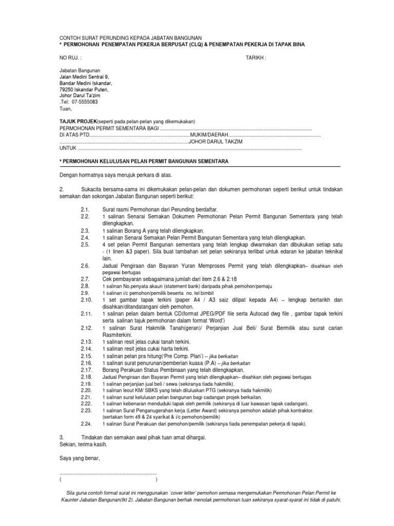 Senarai Semak Permohonan Permit Sementara-Bangunan Sementara Penempatan Pekerja Ditapak Bina ...