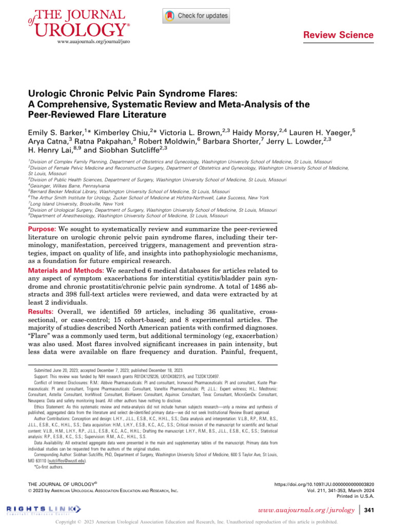 Barker Et Al 2023 Urologic Chronic Pelvic Pain Syndrome Flares A ...