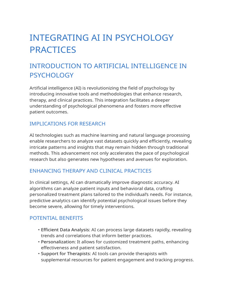 Integrating AI in Psychology Practices | PDF | Artificial Intelligence ...
