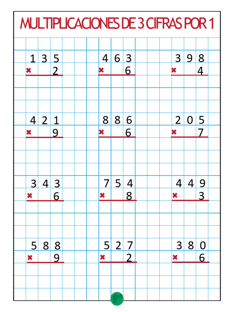 Multiplicaciones de 3 cifras por 1 | PDF