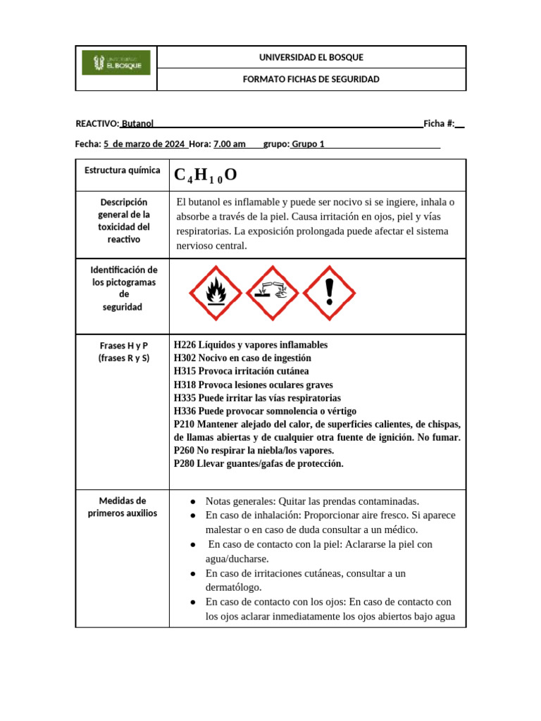 Fichas de Seguridad - Butanol | PDF | Química | Sustancias químicas