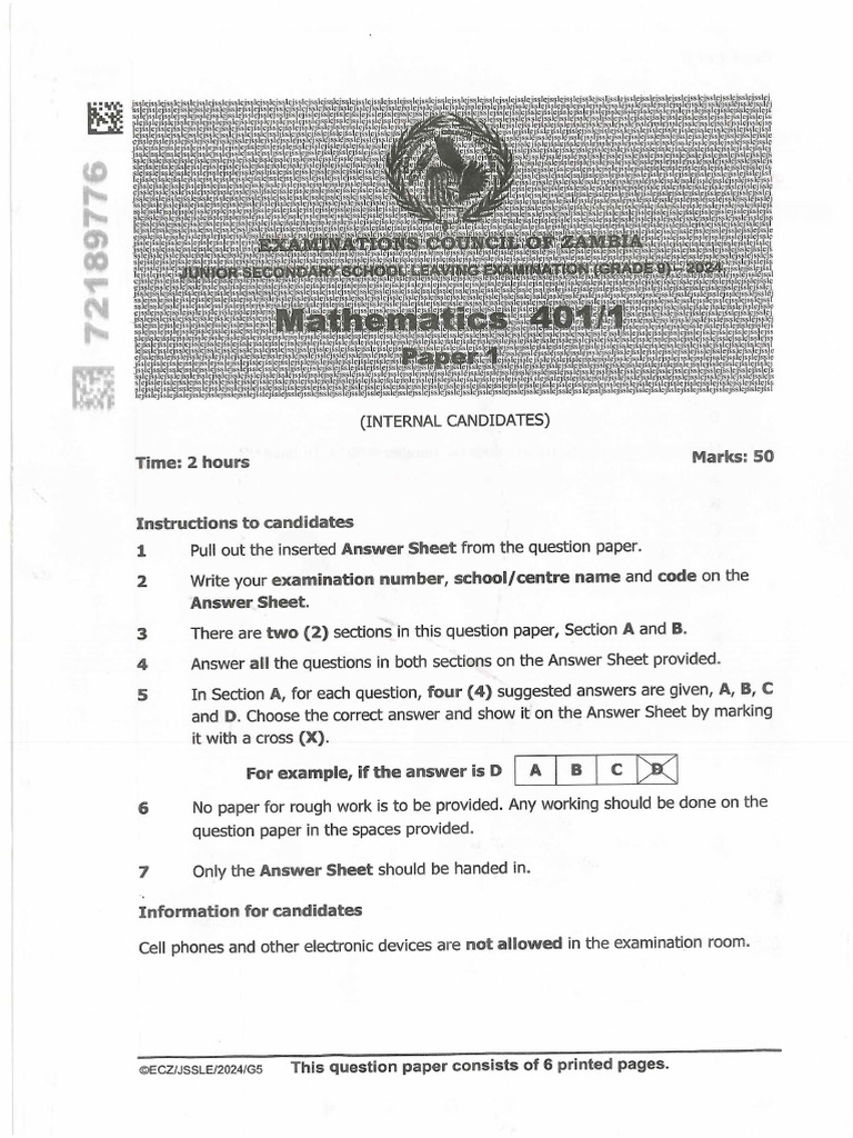 g9 Maths p1 Int 2024 | PDF