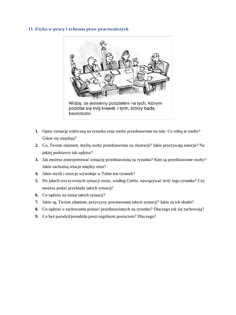 Etyka W Pracy I Ochrona Praw Pracowniczych Karta Pracy Na Dobry Poczatek | PDF