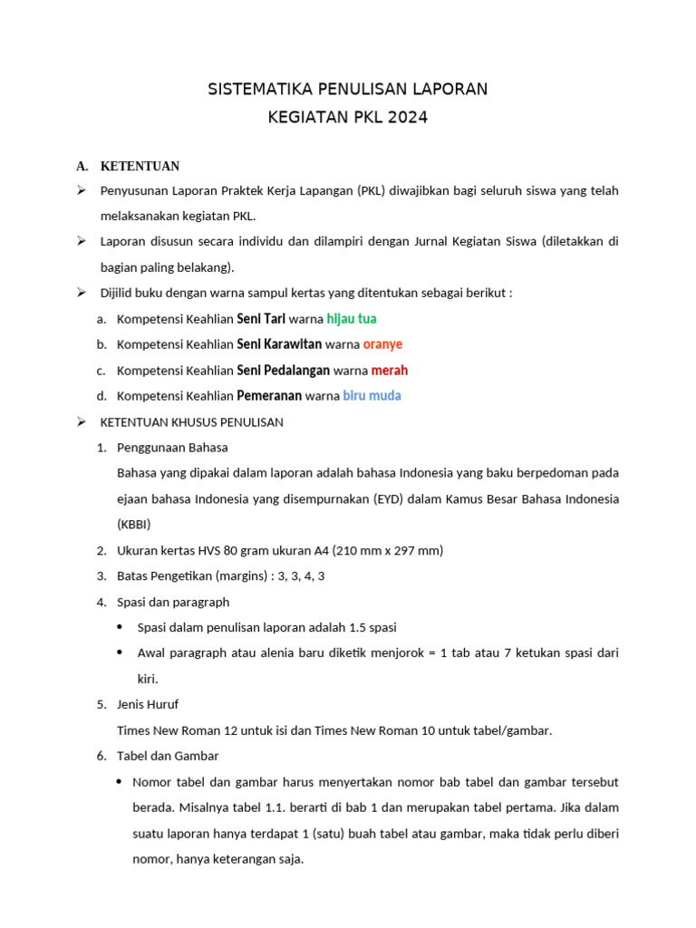 Sistematika Laporan PKL 2024 (1) NEW | PDF