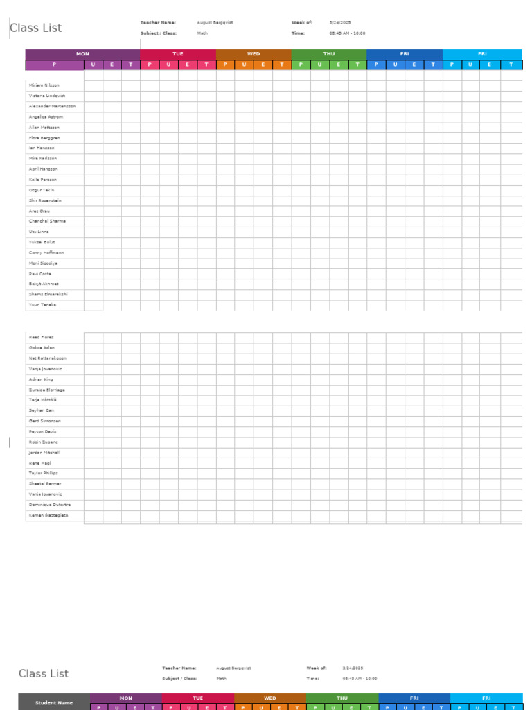 Math Class Schedule for March 2025 | PDF