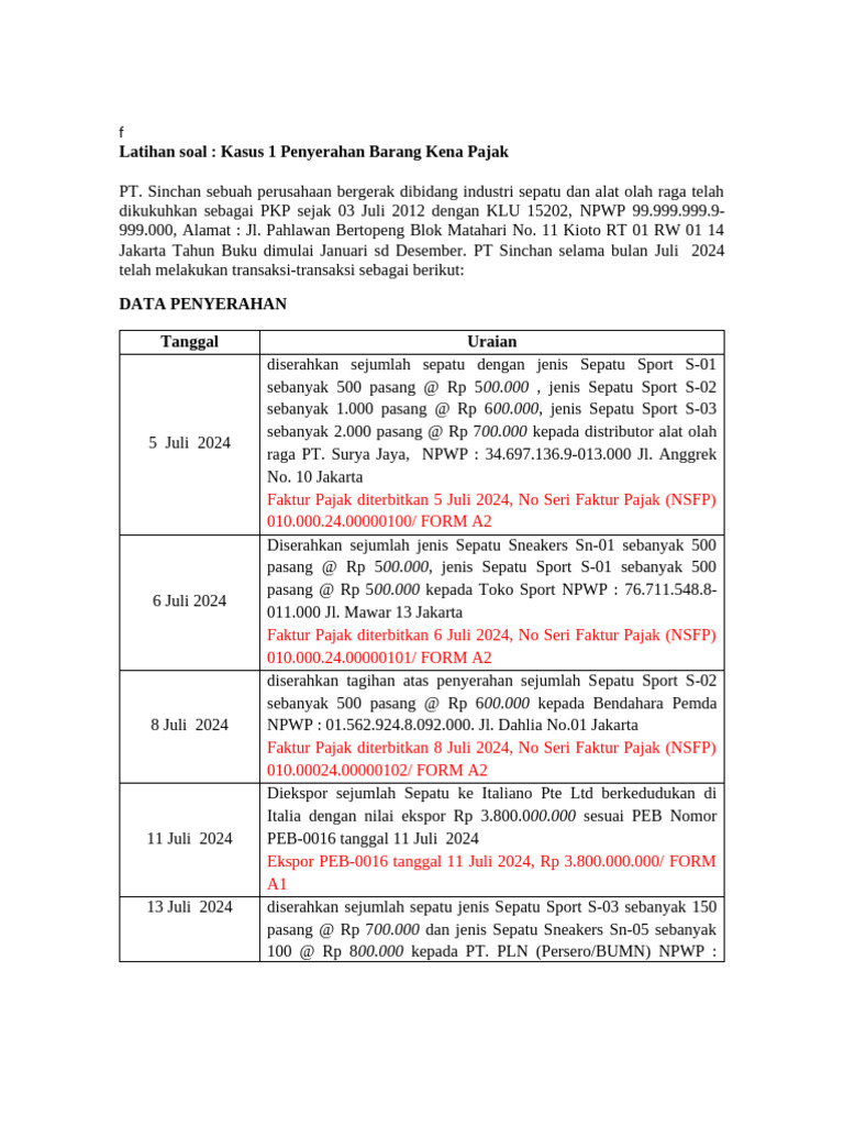 latihan soal kasus 1 PPN | PDF