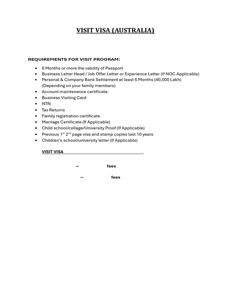 Visit Visa Australia | PDF