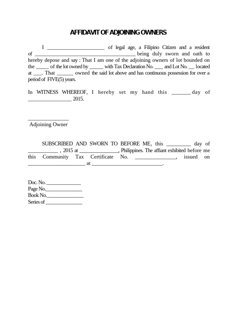 Affidavit of Adjoining Owners Sample | PDF