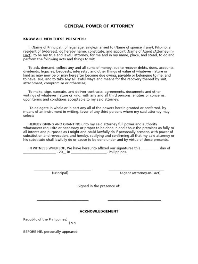 General Power of Attorney Document | PDF | Power Of Attorney | Justice