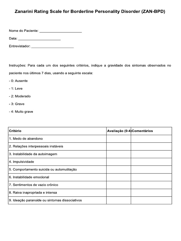 2 Zanarini Rating Scale BPD | PDF