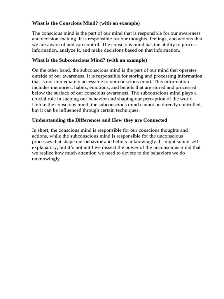 The Difference Between Conscious and Subconscious | PDF