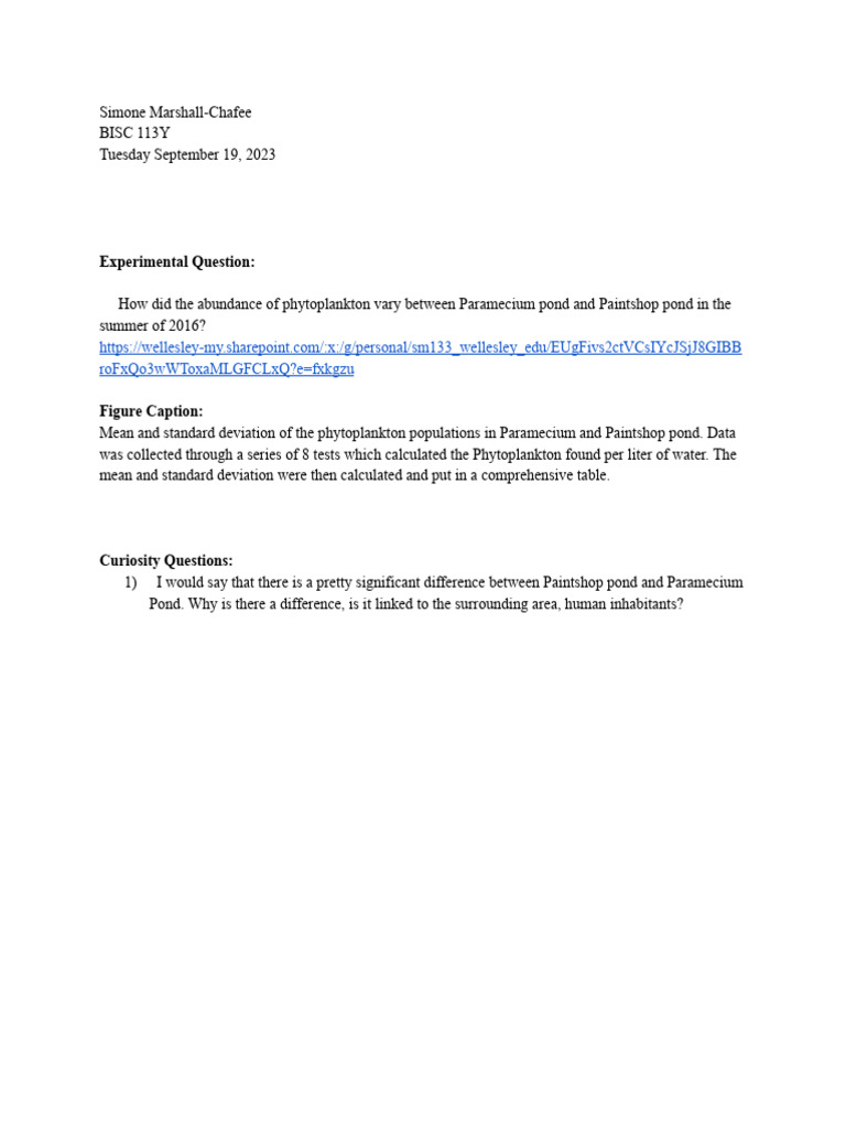 Lab 1 Assignment - Freshwater Plankton Ecology | PDF