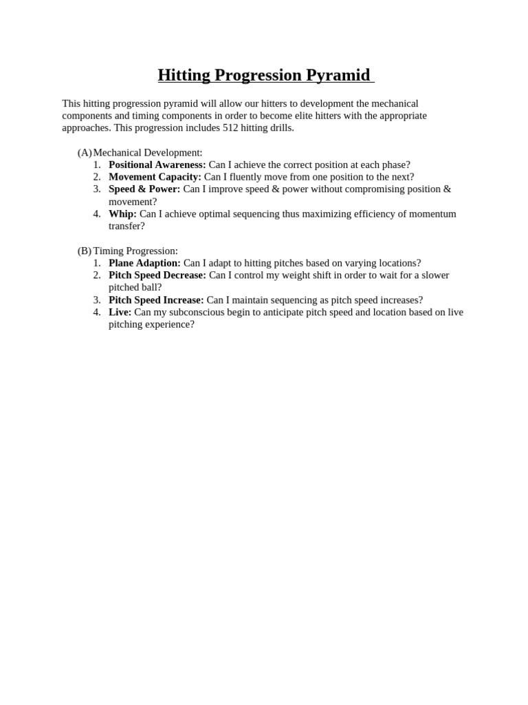 Hitting Progression Pyramid | PDF | Batting (Baseball)