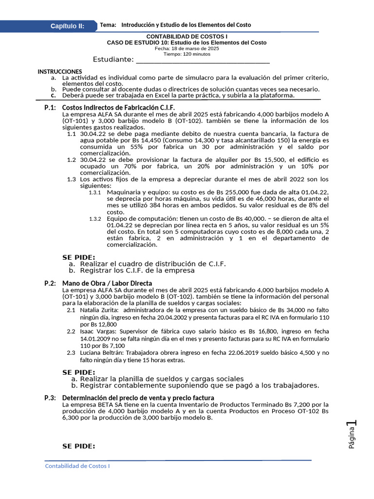 Actividad10 COSTOS-I Simulacro18.03.25 | PDF | Contabilidad | Business