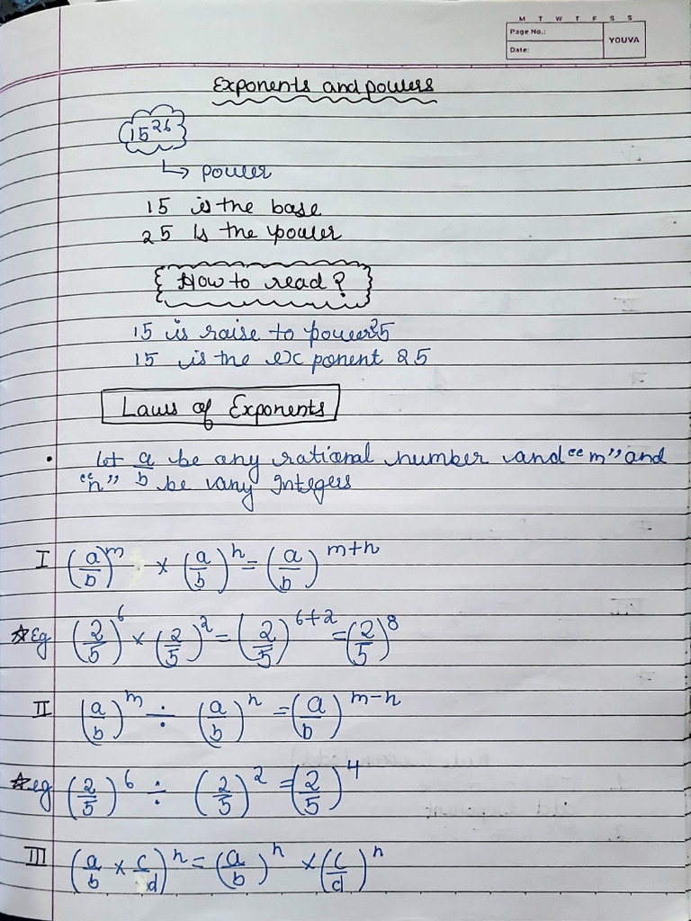 Exponents and Powers Notes | PDF