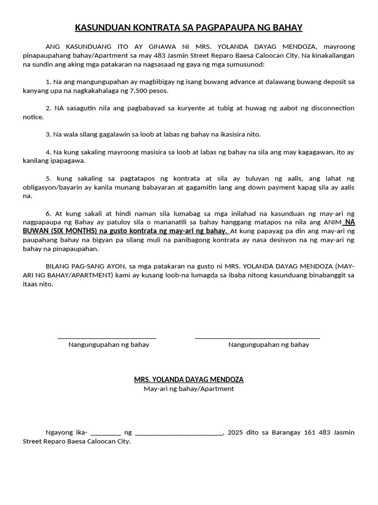 Kasunduan-Kontrata-Sa-Pagpapaupa-Ng-Bahay 2025 | PDF