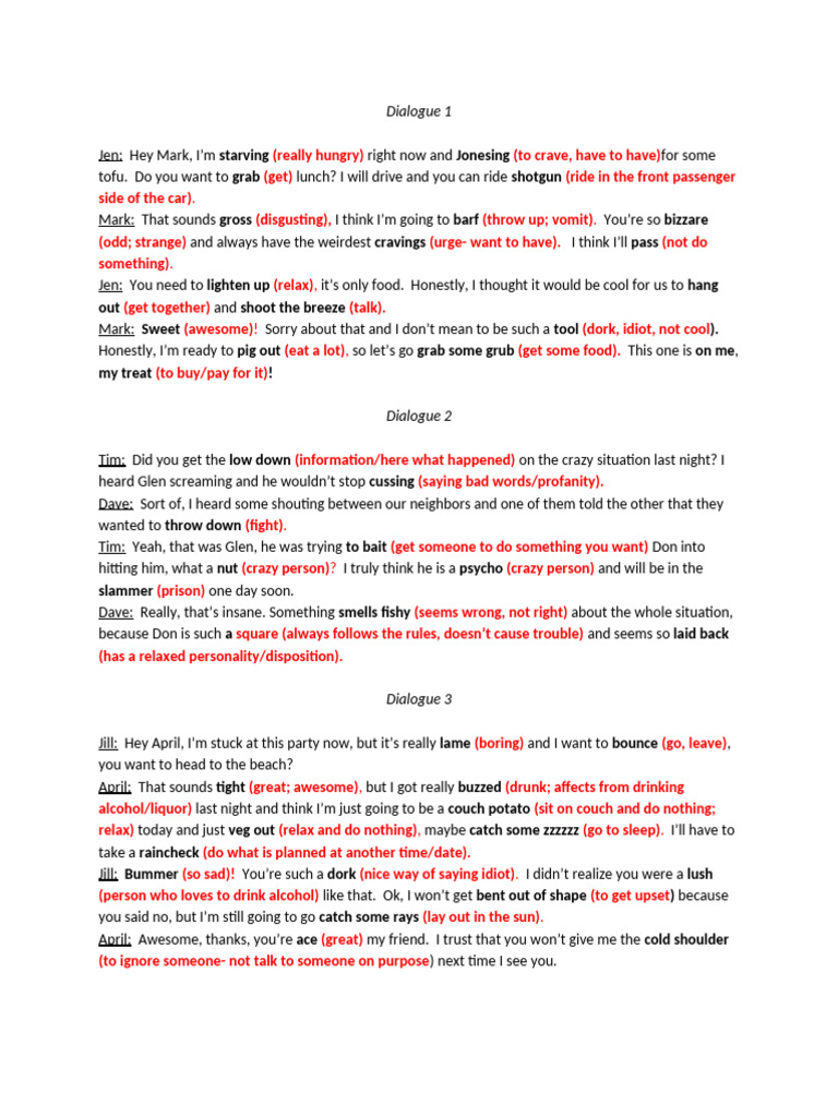 American Slang Dialogue - Meanings | PDF