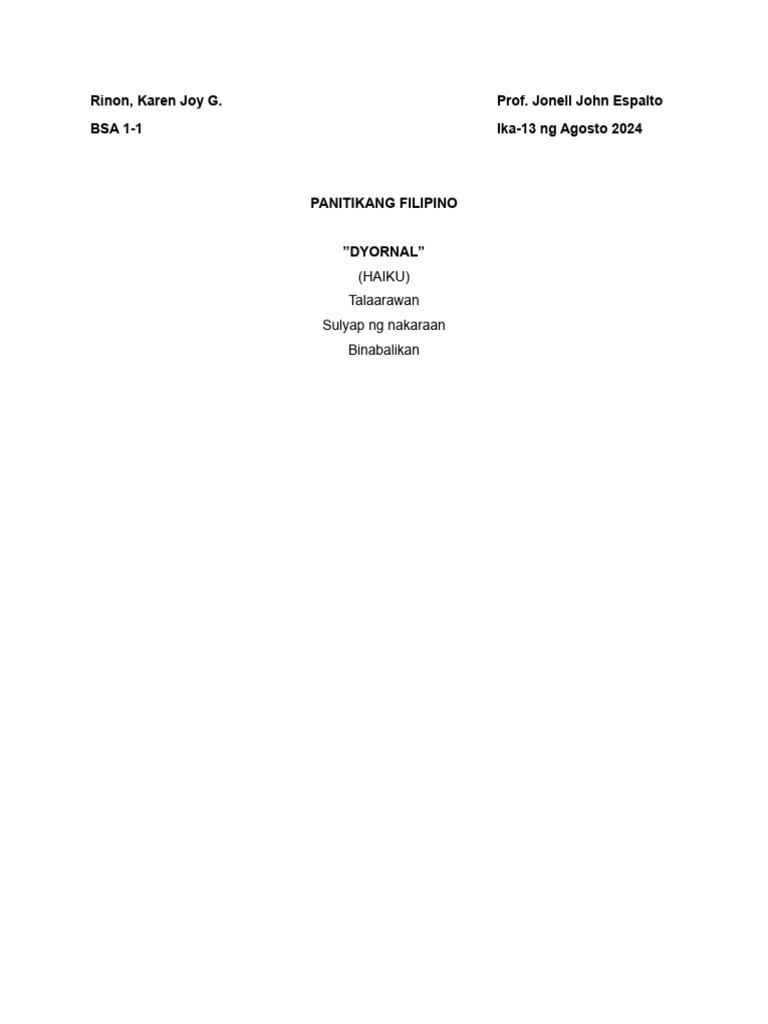 Riñon, Karen Joy G. - Haiku | PDF