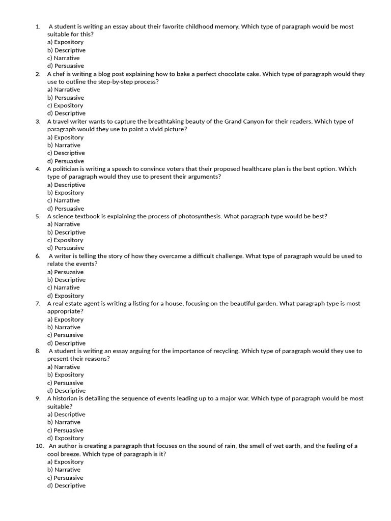 Types of Paragraph Exam | PDF