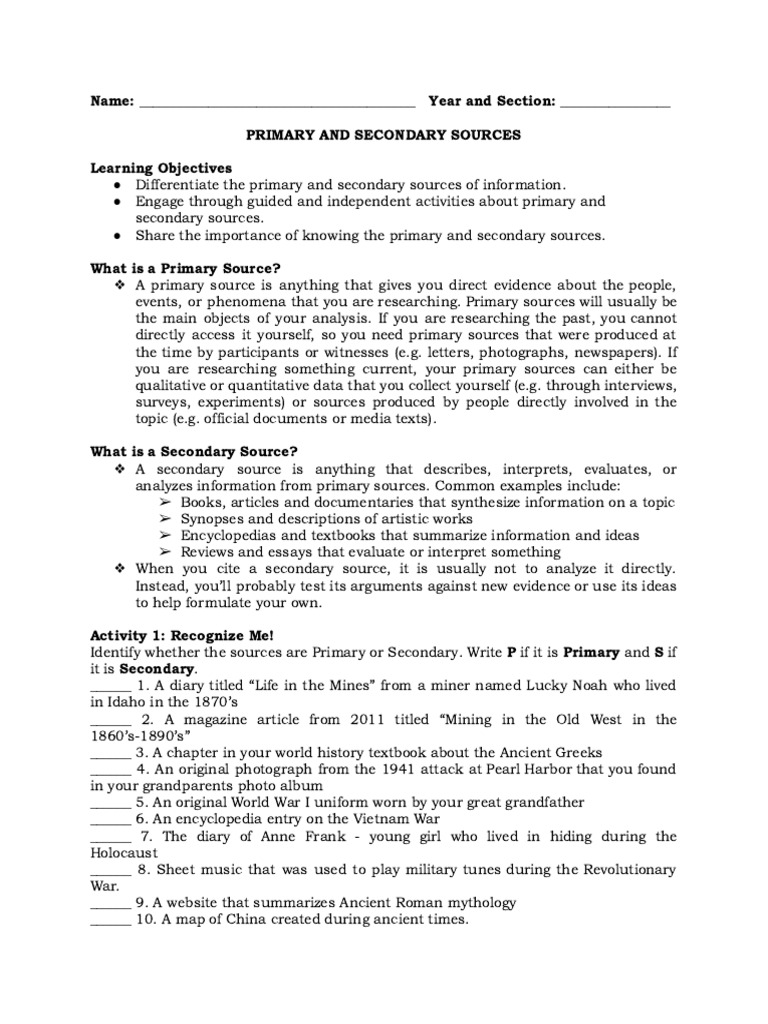 Primary and Secondary Sources Module | PDF | Information | Qualitative ...